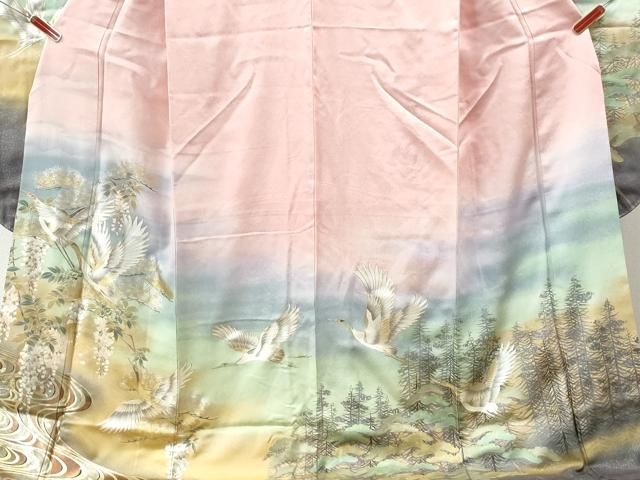 平和屋着物○豪華振袖 浜松飛鶴枝花文 暈し染め 金銀彩 正絹 逸品