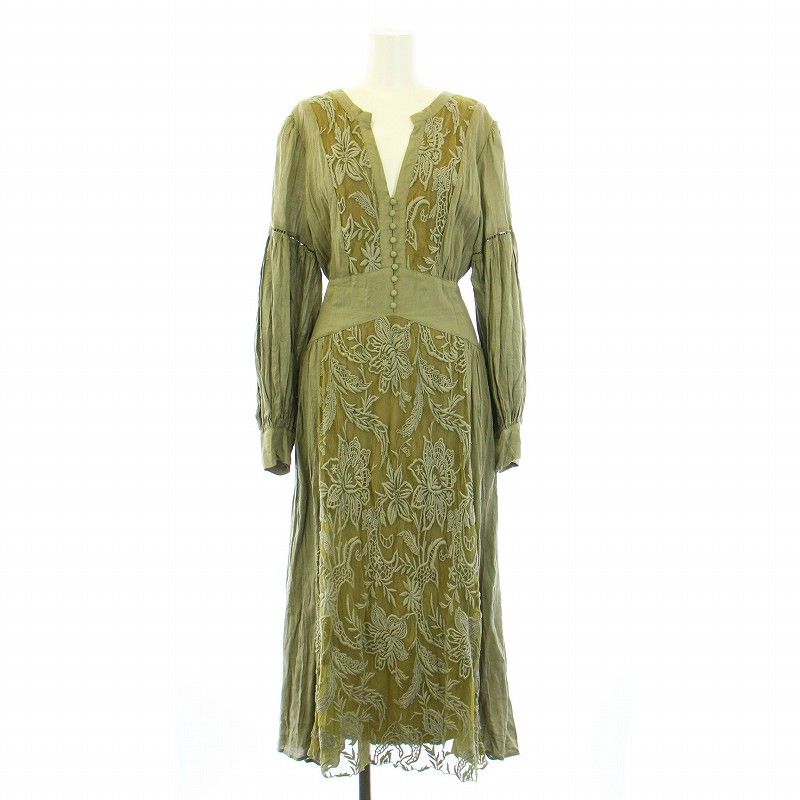 アメリヴィンテージ Ameri VINTAGE 20SS MEDI EMBROIDERY TULLE LACE DRESS ワンピース ドレス フレア ロング マキシ 長袖 Vネック レース ...