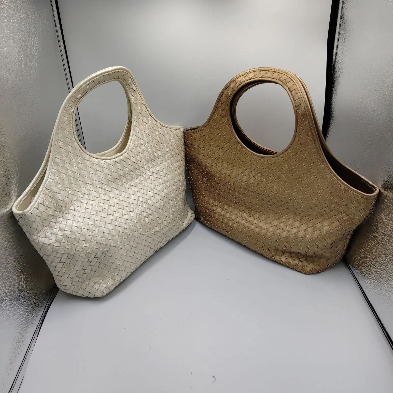 【TAKA13-09】 IL BIANCO イル ビアンコ イントレチャート メッシュ ハンドバッグ 2個 まとめてセット クリアホワイト ...