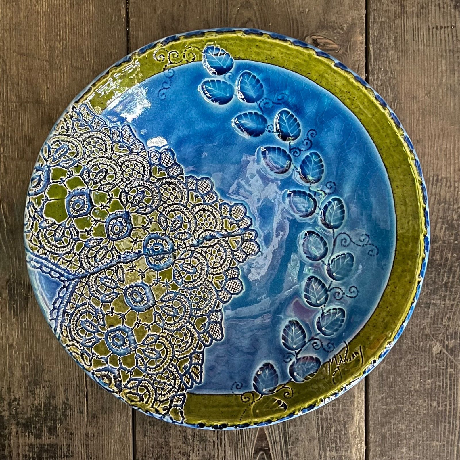 ポルトガル陶器 リスボン アート絵皿 ブルー&モスグリーン - メルカリ