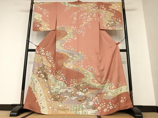 平和屋着物○訪問着 友禅 駒刺繍 絞り エ霞花文 松竹梅 暈し染め 金彩