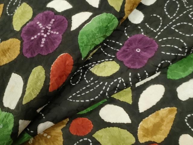 平和屋着物○上質な小紋 絞り 草花文 黒地 正絹 逸品 CAAW7697yc