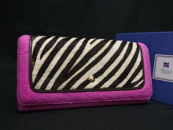 HELENA MORPHO ヘレナモルフォ ハラコ ゼブラ柄 二つ折り 長財布 札入れ 小銭入れ レディース ピンク系×マルチカラー ...