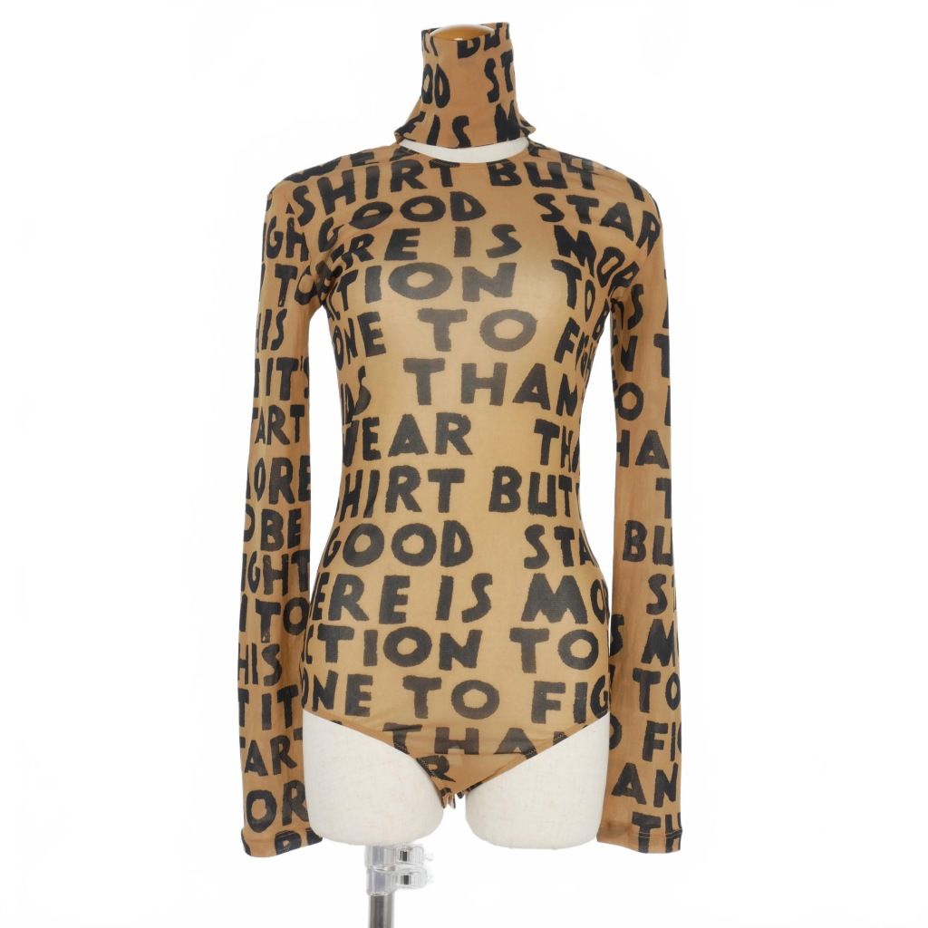 エムエムシックス メゾンマルジェラ MM6 Maison Margiela 19SS エイズ プリント ボディスーツ ハイネック シースルー 総柄 S ベージュ S62NA0001 - メルカリ