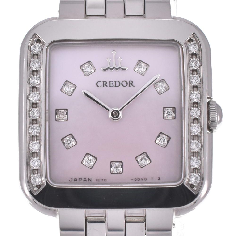 セイコー SEIKO 1E70-0CR0/GSTE875 クレドール シグノ ダイヤモンド ベゼル＆インデックス クォーツ レディース良品 K ...
