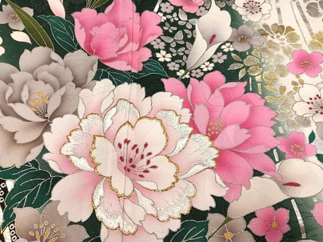 平和屋着物●豪華振袖　花尽くし　暈し染め　金銀彩　銀通し地　ロング丈　正絹　逸品　AABC6804ph 平和屋着物○豪華振袖 花尽くし 暈し染め 金銀彩 銀通し地