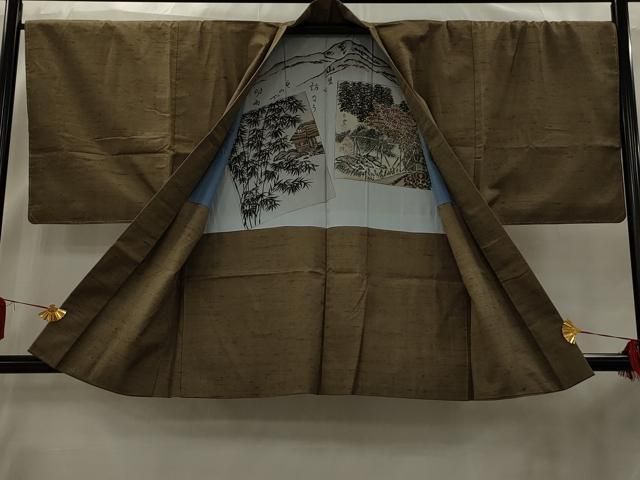 平和屋着物○男性 紬 アンサンブル 空五倍子色 正絹 逸品 CAAR8216vf