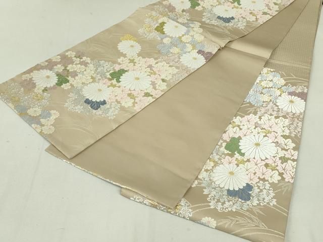 平和屋着物○六通柄袋帯 唐織 緑茶染 草花文 本金箔 正絹 逸品