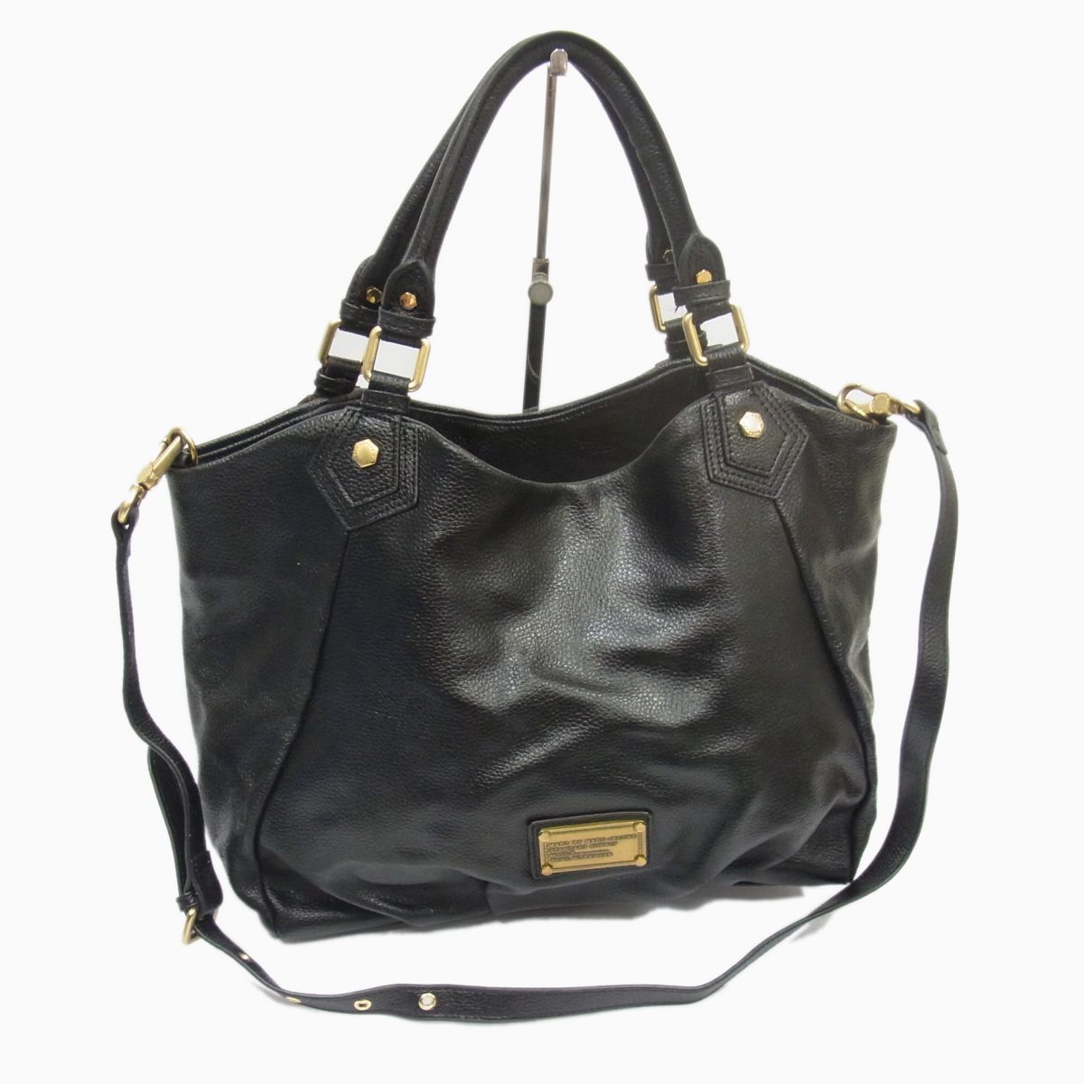 MARC JACOBS 2way レザー ハンドバッグ ショルダー付 ブラック ゴールドロゴ マークジェイコブス クロスボディバッグ ...