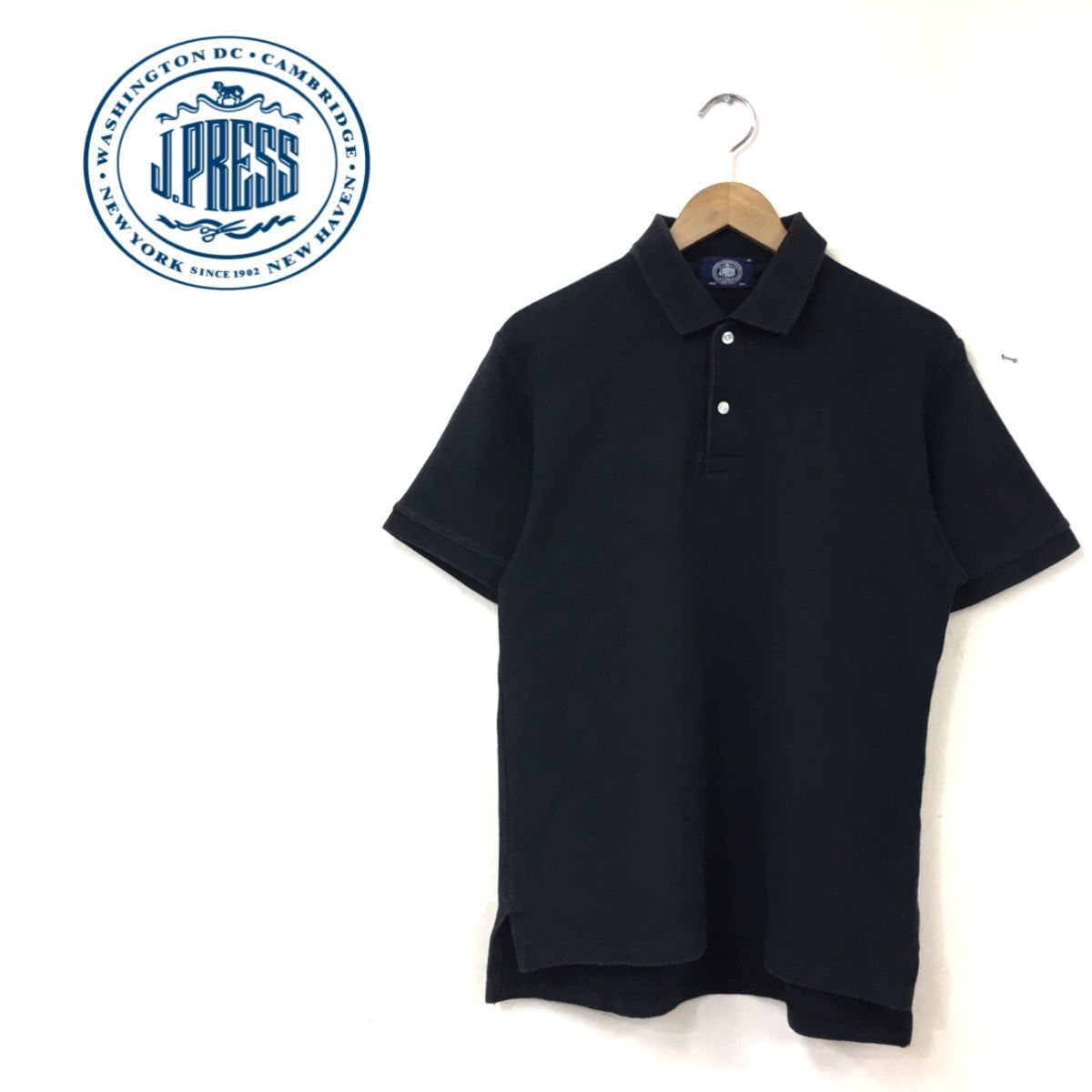 H1468-U-N JPRESS ジェイプレス ポロシャツ 半袖 ロゴ刺繍 シンプル 無地 きれいめカジュアル トラッド sizeM ブラック 綿100% - メルカリ