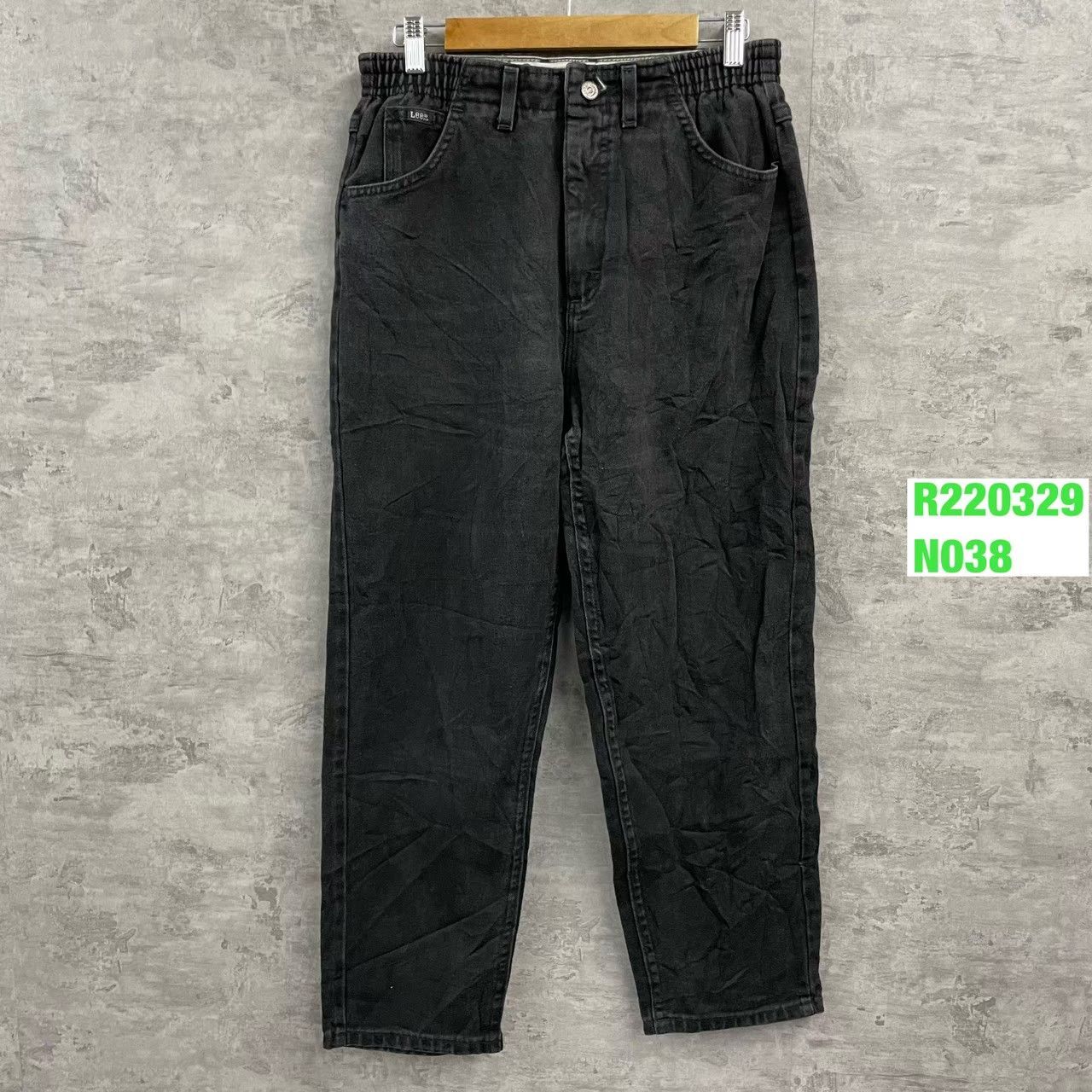 Lee ORIGINAL JEANS デニムジーンズパンツ ブラック ジップフライ ウエストサイドゴム 実寸W25in レディース テーパード ...