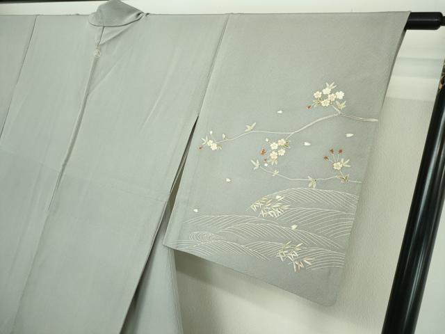 平和屋着物▽訪問着 単衣 駒刺繍 枝花文 金彩 正絹 逸品