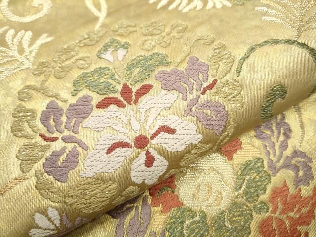 平和屋着物○六通柄袋帯 花唐草文 金糸 引箔 正絹 逸品 CAAX1413hy