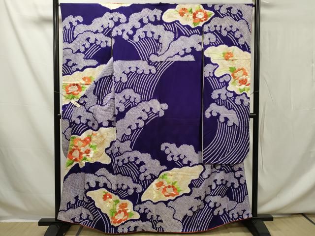 平和屋着物□豪華振袖 駒刺繍 絞り 立波花舟文 金彩 正絹 逸品