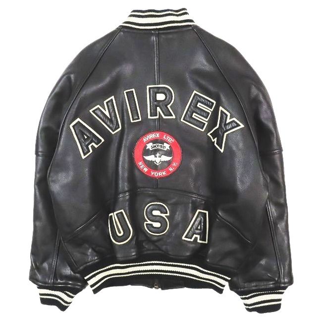 ヴィンテージ アヴィレックス Vintage AVIREX レザー ジャケット フライトジャケット MA-1 ブルゾン スタジャン スタジアムジャンパー USA ワッペン アメリカンクラシック ...