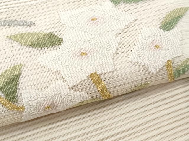 平和屋着物＊夏物　八寸名古屋帯　絽綴れ　地紙重ね桔梗文　金銀糸　正絹　逸品　CAAW6874fb 平和屋着物＊夏物 八寸名古屋帯 絽綴れ 地紙重ね桔梗文