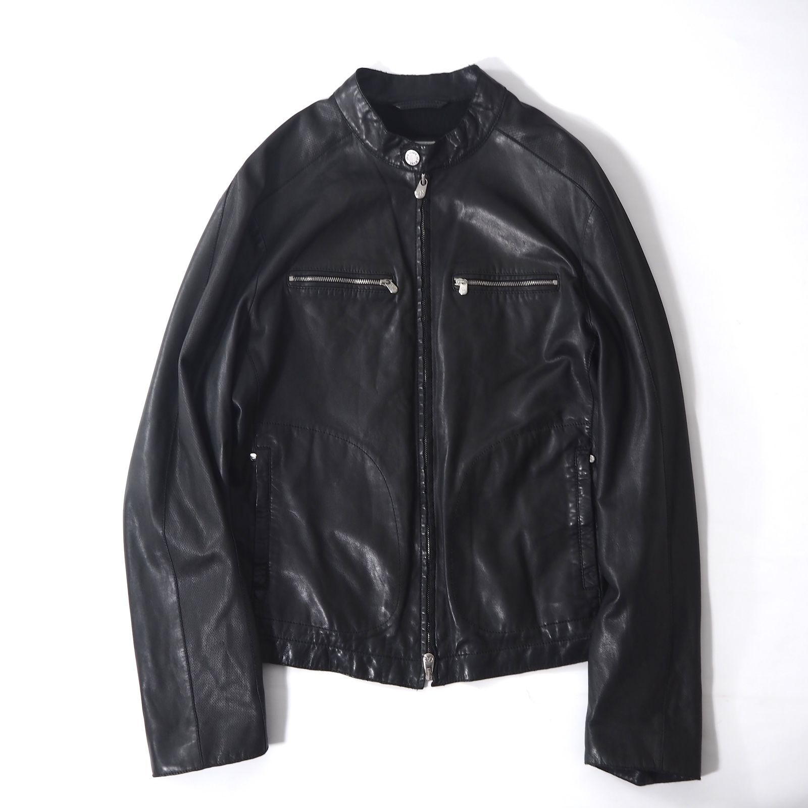 アルマーニコレツィオーニ ARMANI COLLEZIONI ダブルジップ ラムレザー ジャケット 48 ブラック メンズ 正規品 5 ...