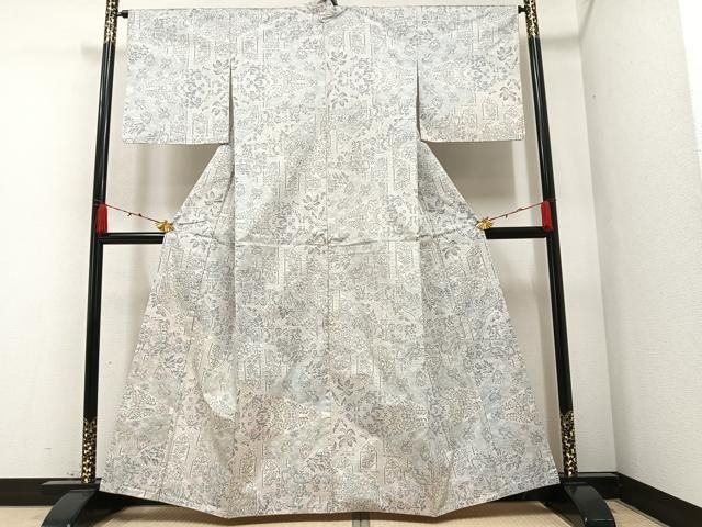 平和屋着物○本場大島紬 白大島 カタス9マルキ 人物風景文 正絹 逸品