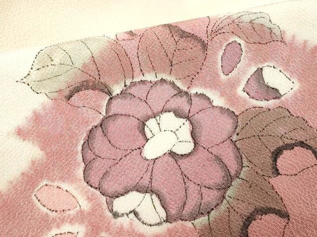 平和屋着物○九寸名古屋帯 型染め 切嵌草花横段文