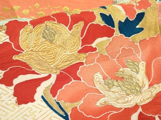 平和屋着物○豪華振袖 駒刺繍 雲取り草花文 金彩 正絹 逸品 AAAQ0760np