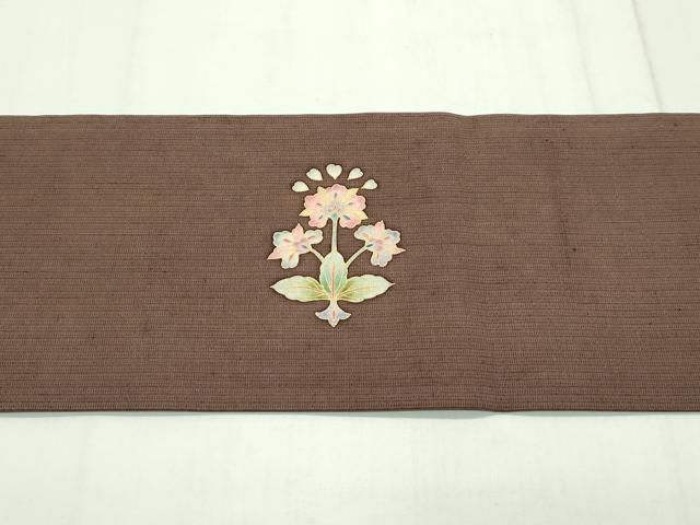 平和屋本店□極上 岡重 OKAJIMA 九寸名古屋帯 紬地 更紗花文 金彩 逸品