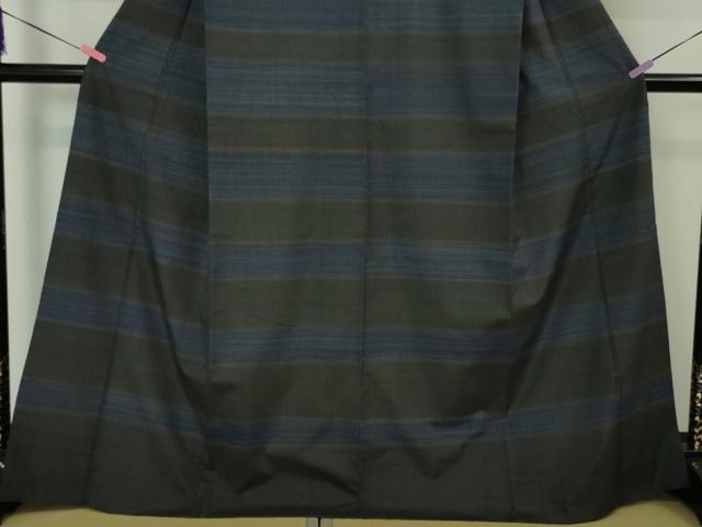 平和屋本店□希少 郡上紬 草木染 訪問着 横段文 高島屋扱い 逸品