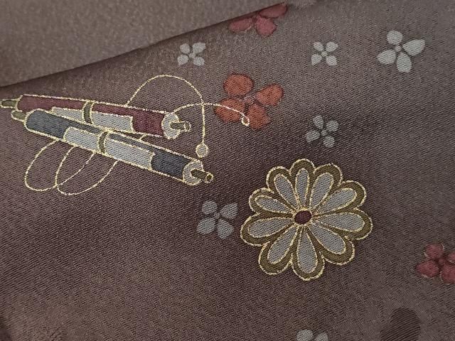 平和屋着物▽上質な小紋 単衣 檜扇花蝶文 金彩 正絹