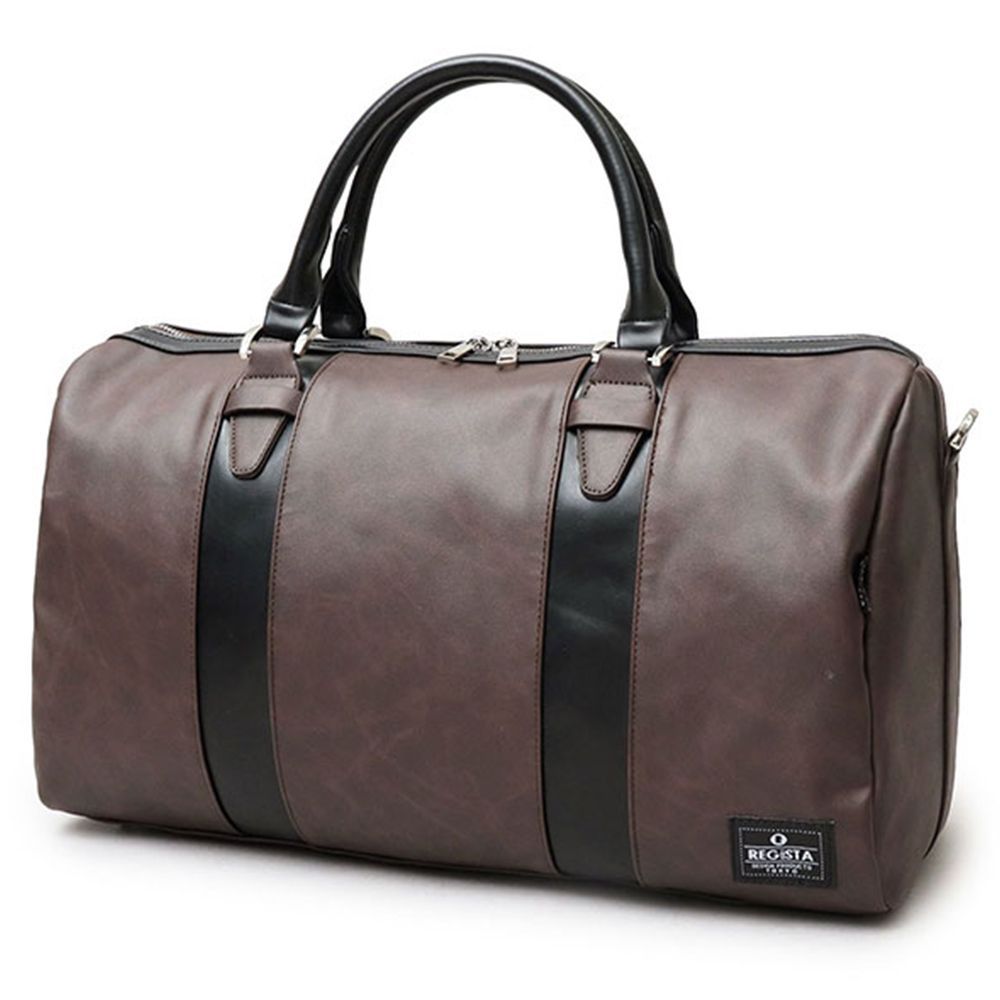 DARKBROWN-A ☆ Lサイズ ☆ REGiSTA PU LEATHER BOSTON BAG ボストンバッグ メンズ 旅行 大容量 ...