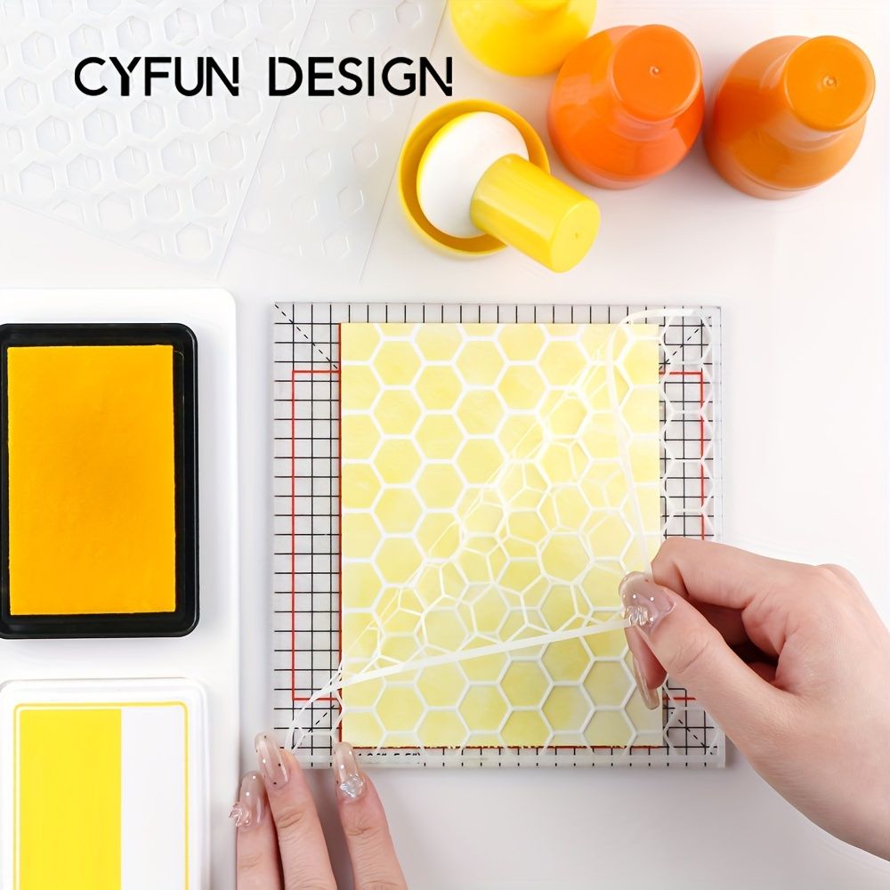 CYFUN DESIGN マルチユースクラフトマット、プリントガイド付き - スタンプ位置決め、ダイカット＆DIYプロジェクト用フォトポリマー ...