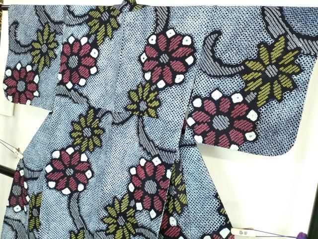 平和屋1□夏物 浴衣 有松鳴海絞り 伝統工芸品 扇面花文 綿