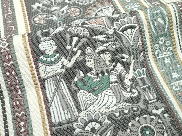 平和屋着物○本場筑前博多織 八寸名古屋帯 献上 練色 正絹 逸品