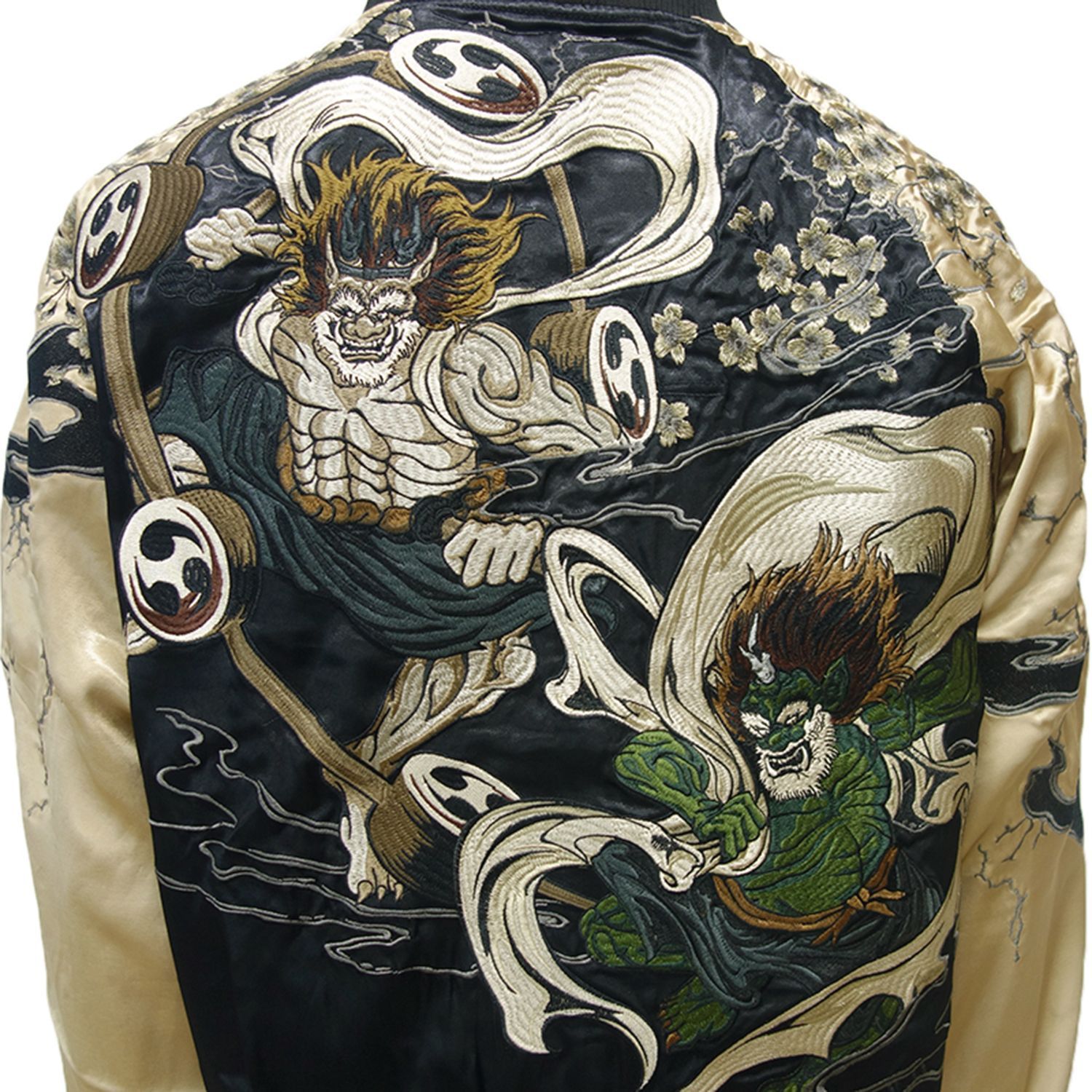 送料無料 絡繰魂 254803 スカジャン col20 黒 リバーシブル 風雷神