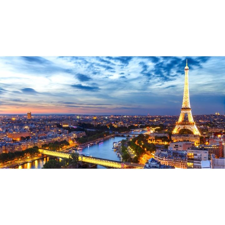絵画風 壁紙ポスター (はがせるシール式) 夕暮れのパリ パノラマ夜景 エッフェル塔 セーヌ河岸 フランス キャラクロ FPRS-102S1 (1152mm×576mm) ＜日本製＞ ウォール ...