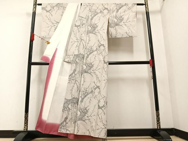 平和屋着物○本場大島紬 白大島 カタス7マルキ 総絣 草木文 正絹 逸品