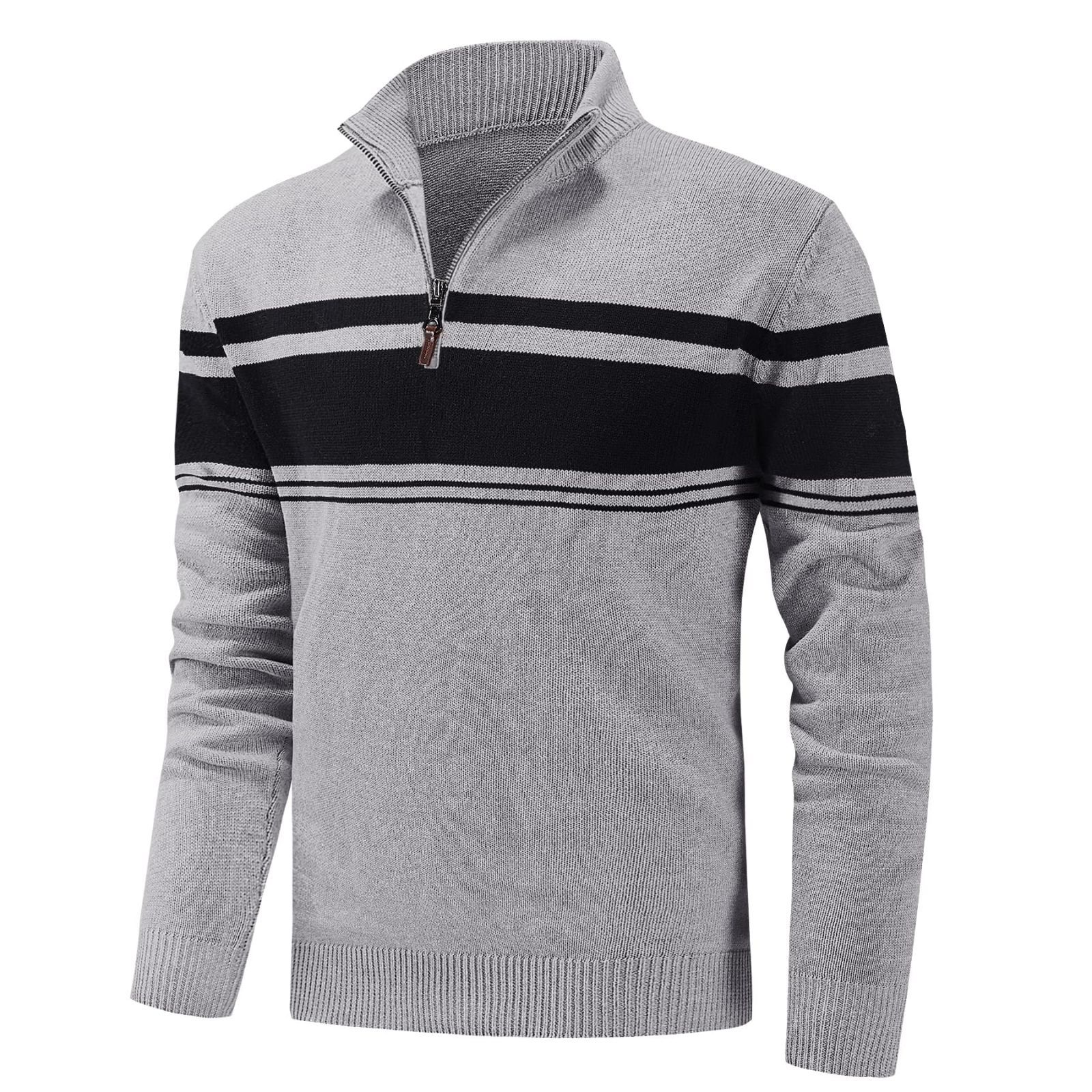 Size:3XL_Color:ライトグレー [KEFITEVD] メンズニットセーター 防寒 ハイネック メンズ ゴルフ セーター クォーター ...