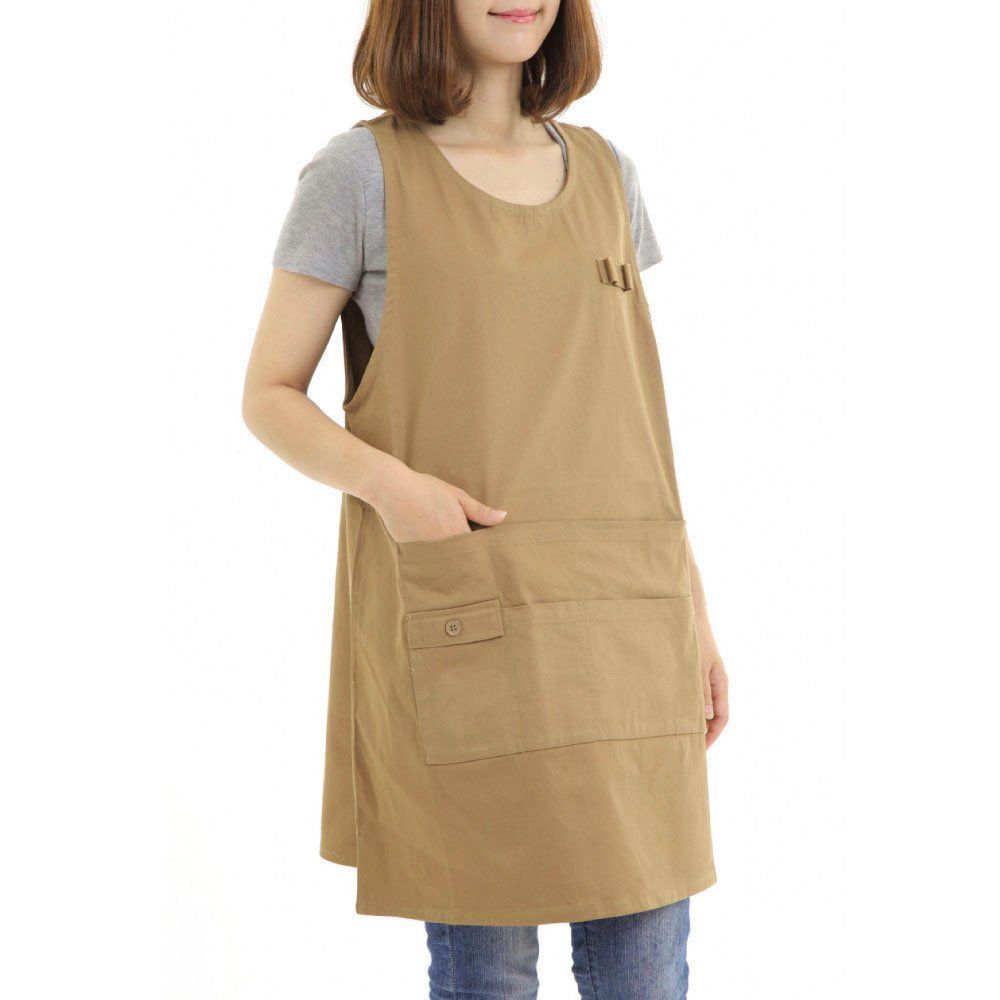 新品 [アネス] ショートエプロン チノエプロン 無地 シンプル ミニ丈 カフェエプロン 脇ボタン ポケット付き 綿素材 料理 ガーデニング ...