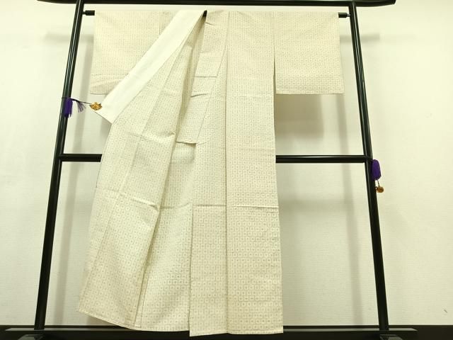 平和屋着物▽上質な紬 単衣 亀甲文 正絹 逸品 AABC7518jh