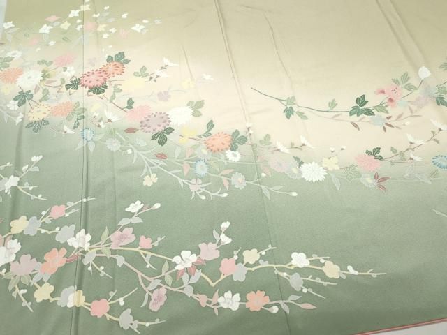 平和屋着物○訪問着 友禅 枝花文 暈し染め 正絹 逸品 CAAZ0960vf
