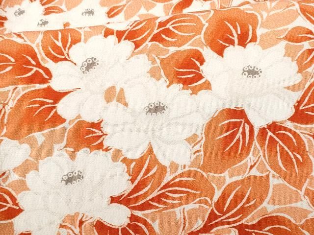 平和屋着物○上質な色無地 扇面舞花地紋 白橡色 正絹 逸品