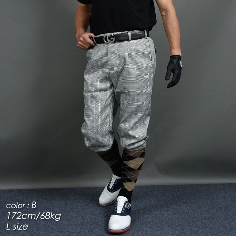 新品【COMONGOLF/コモンゴルフ】グレンチェックストレッチニッカボッカーズパンツ/B柄(CG-17004L)ゴルフウェア メンズ パンツ 春 秋 ズボン 大きいサイズ ウエストゴム ...