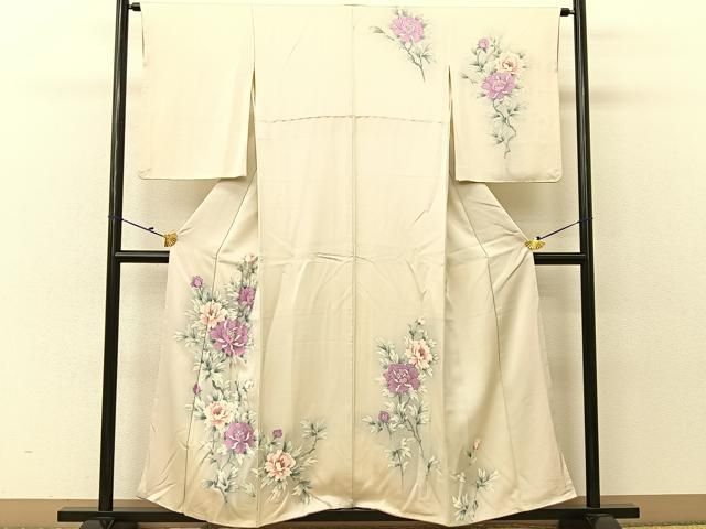 平和屋着物○訪問着 牡丹 黒地 金彩 ロング丈 正絹 逸品 AABD3410ph 平和屋