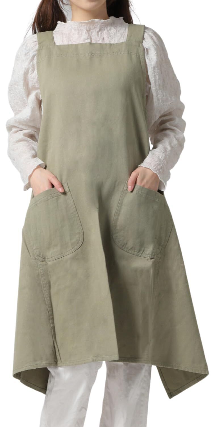 【数量限定】カフェ 家事 介護 保育士 無地 DIY ユニセックス レディース シンプル ゆったり しっかり厚手 着脱簡単 p792 ワークエプロン コットン X型 エプロン 被るだけ [アネ ...
