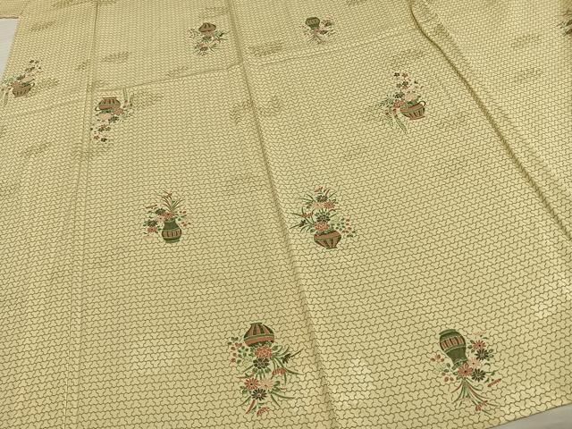 平和屋着物▽上質な小紋 単衣 草花陶器文 正絹 逸品 AAAW1402fy