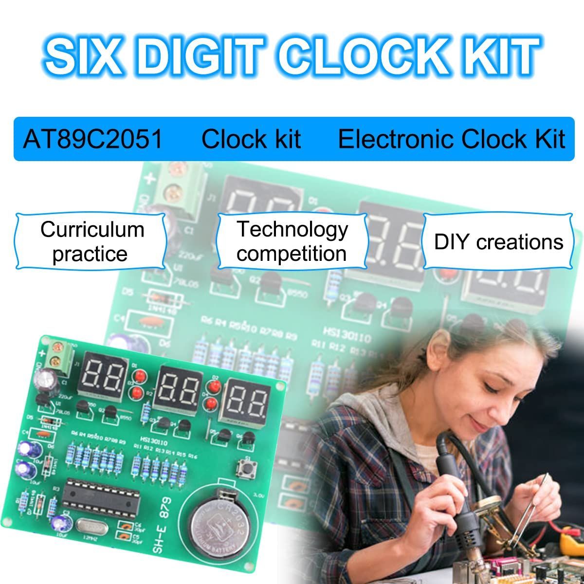 DAOKAI AT89C2051 6デジタル時計キット LED電子時計DIYキット 9V-12V USB男性2芯付きLEDデジタルチューブ ...