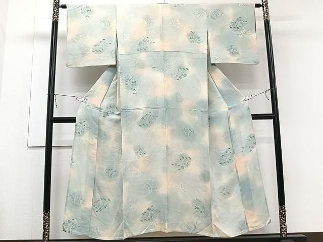 平和屋着物▽上質な小紋 単衣 草花地紋 暈し染め 正絹 逸品