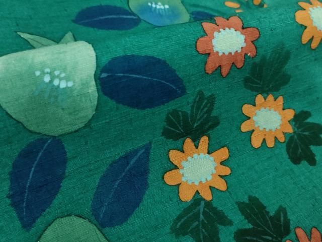 平和屋本店□極上 工芸訪問着 紬地 手描き 草花文 青緑色地 逸品