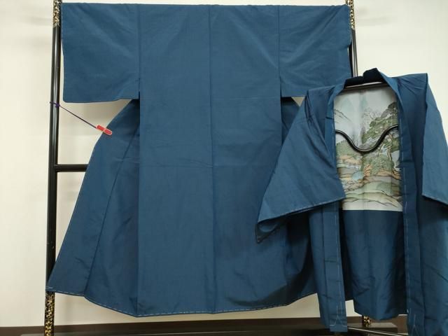 平和屋着物○男性 鷹山紬 アンサンブル 手紬 霞文 反端付き 正絹