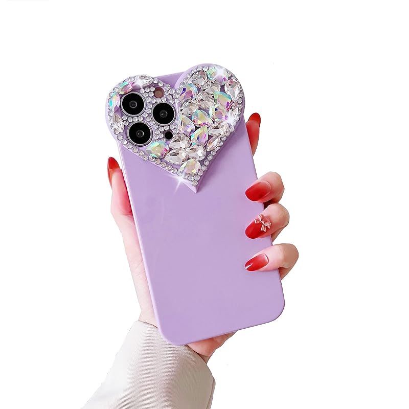 CrazyLemon 適用 iPhone 15 Pro Max ケース シリコーン かわいい おしゃれ ハート型 キラキラ グリッター ラインストーン デザイン カメラ レンズ 保護 カバー ...