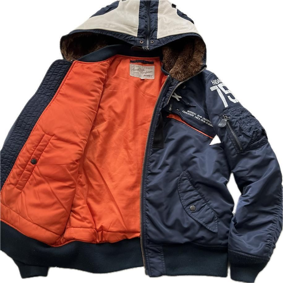 AVIREX アヴィレックス MA-1 REMODEL MARK2 ミリタリージャケット L フライトジャケット ネイビー ブラック メンズ 2WAY 75ロゴプリント - メルカリ