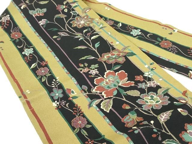 平和屋着物○八寸名古屋帯 紬地 道長吉祥更紗花唐草文 正絹 逸品
